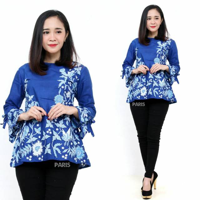 Jual BLOUSE BLUS BATIK WANITA KERJA KANTOR WARNA BIRU DONGKER BCA ...