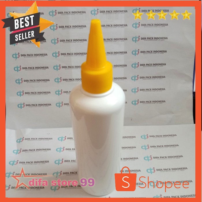 Jual Botol PET 250ml tutup kerucut kuning body putih/botol tinta 250ml ...