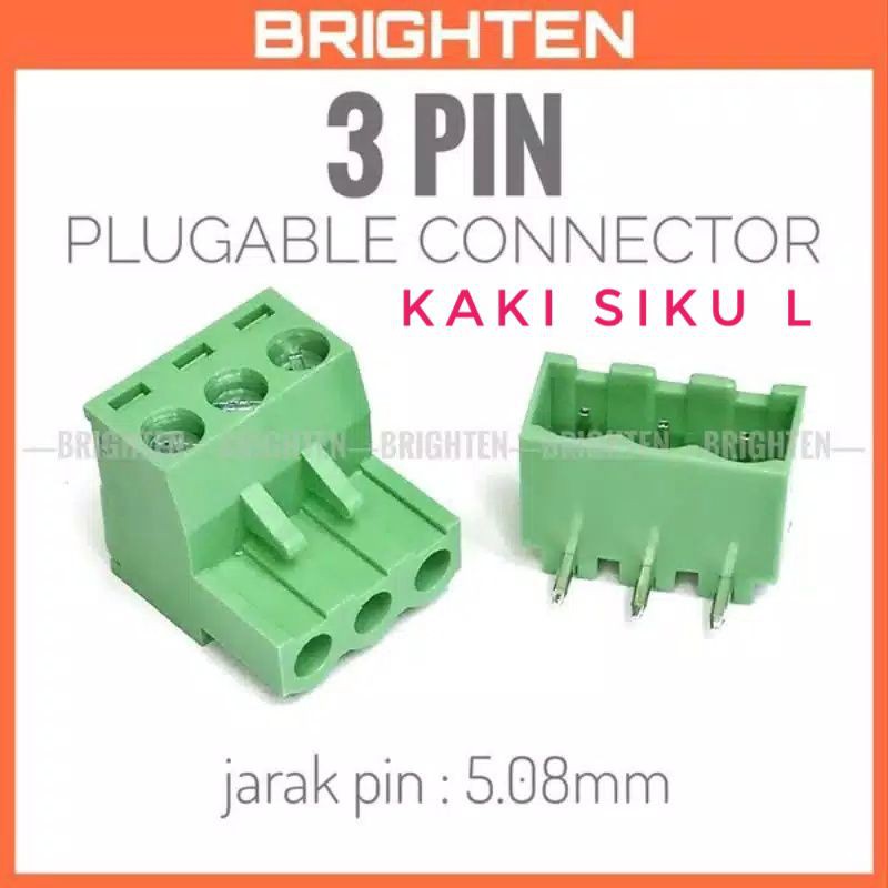 Jual Plugable Connector 3p Terminal Blok 3 pin Hijau Right Angle 5.08mm ...