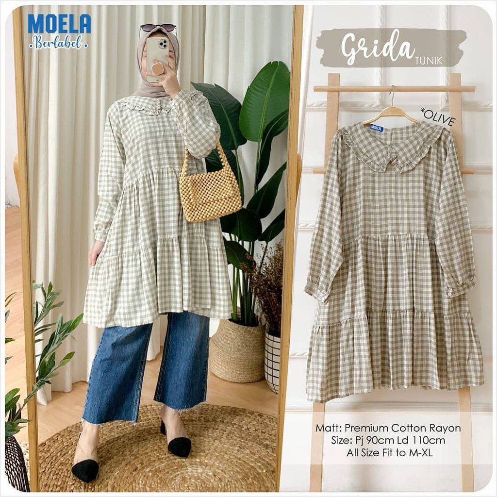 Jual tunik grida - tunik kekinian - arum tunik - tunik korean style - tunik kotak kotak wanita ...