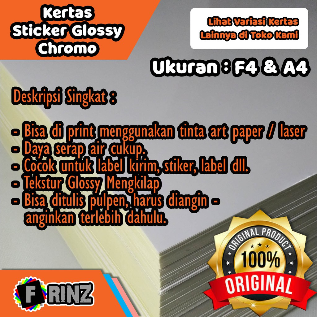 Jual Kertas Sticker Chromo Glosy F4 A4 120 Gram / Label / Stiker Bontax ...