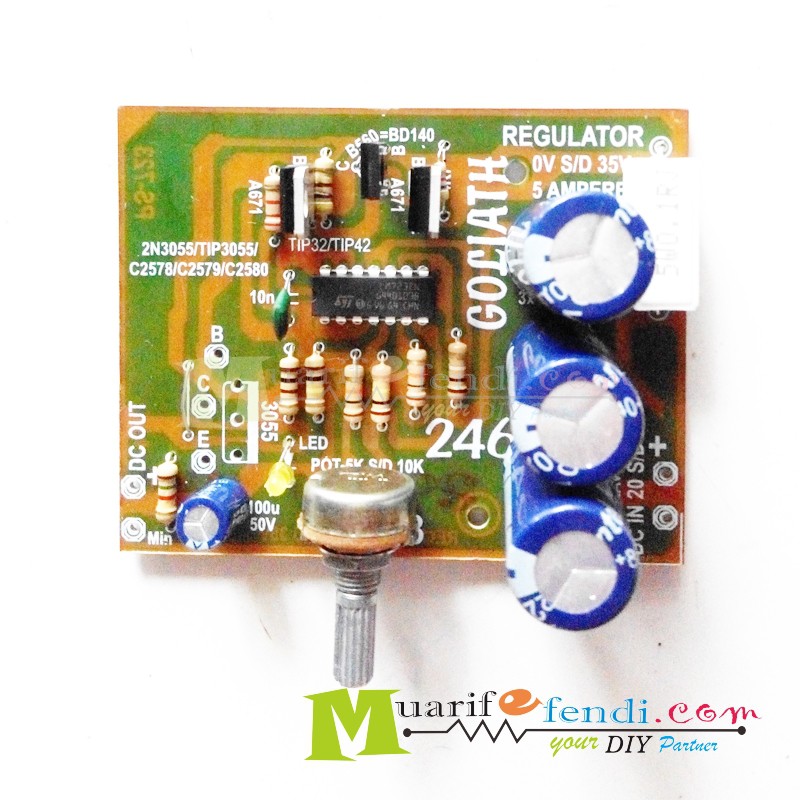 Jual KIT Adjustable voltage Regulator LM723 0-35 volt 5Ampere GOLIATH ...
