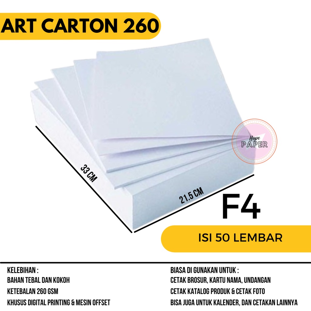 Jual Art Carton 260 gsm F4 isi 50 lembar Kertas Art Carton 260 gsm Art ...