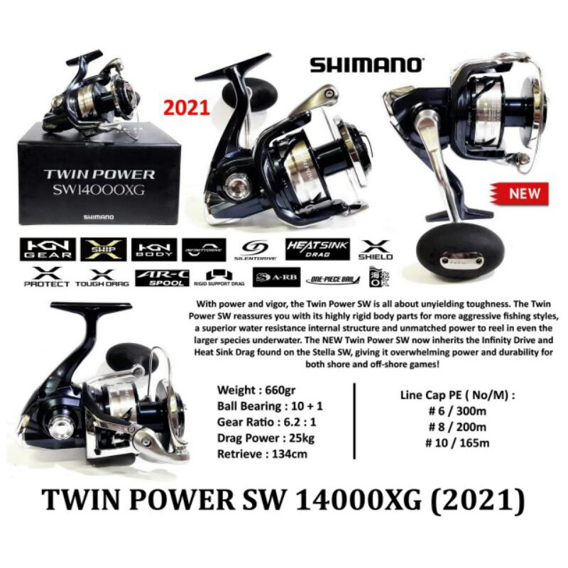 Jual Reel Spinning SHIMANO TWIN POWER SW 14000XG ( New 2021 ) | Shopee Indonesia
