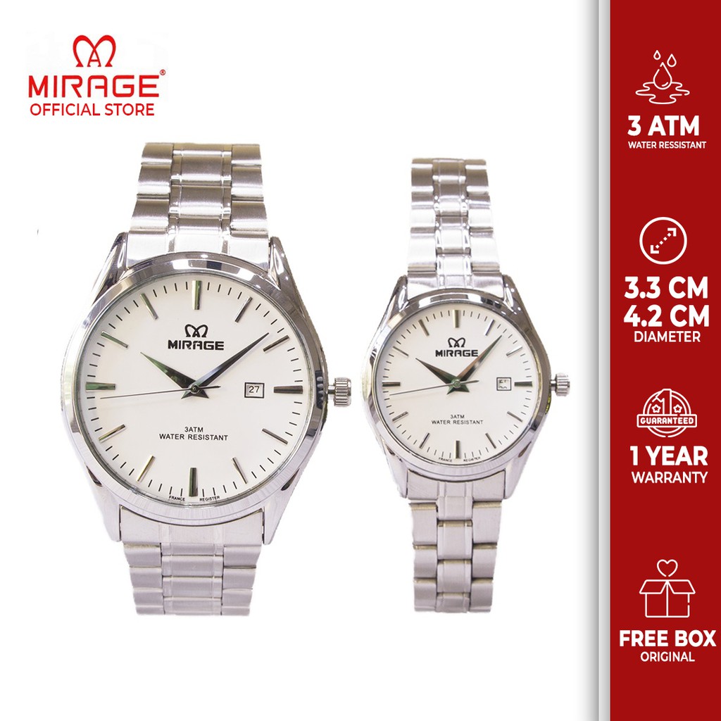 Jual Mirage Jam Tangan Analog Couple Pasangan Elegant Stainless Silver ...