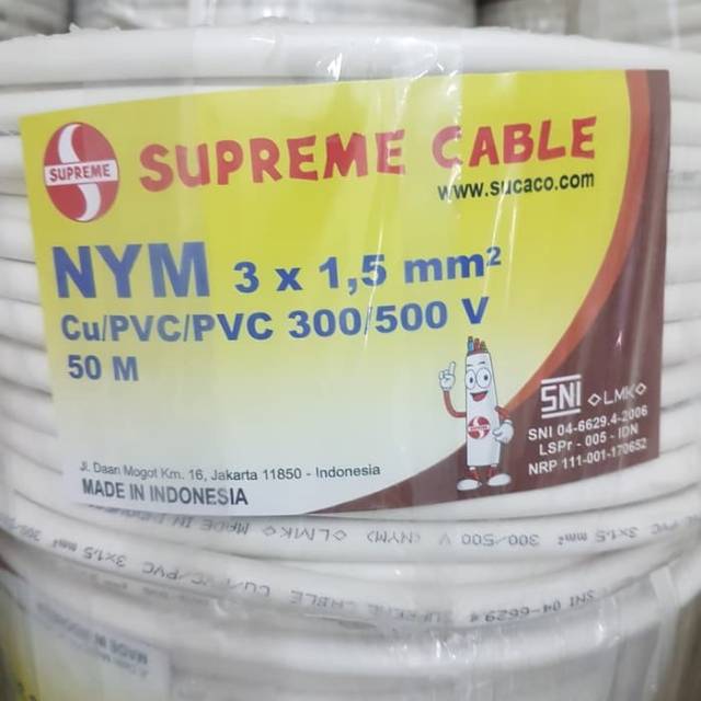 Jual KABEL NYM 3X1,5 3 X 1,5 SUPREME KAWAT TEMBAGA KULIT PUTIH 1 ROL 50M 50METER 50 M METER ...