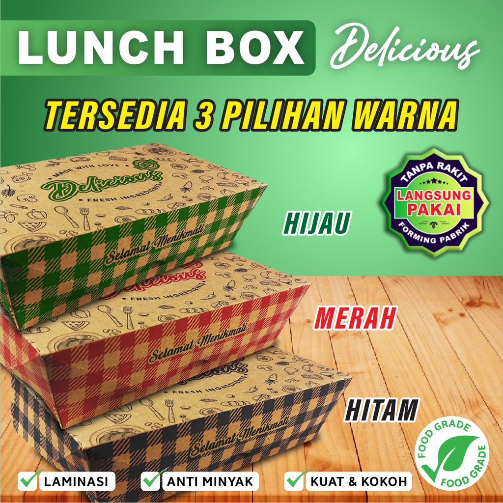 Jual Lunch Box KRAFT COKLAT MOTIF Delicious Made With Love Variasi ...