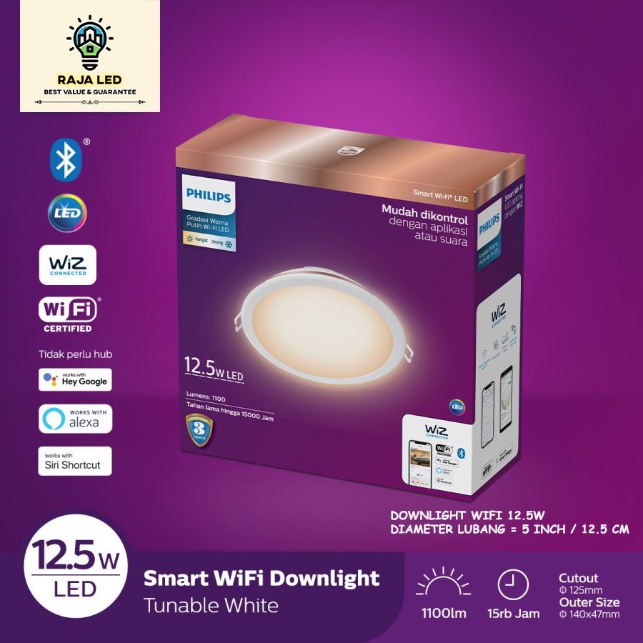 Jual Philips Smart Lamp Wifi LED Downlight 3.8W / 4W / 9W / 12.5 W/ 17W ...