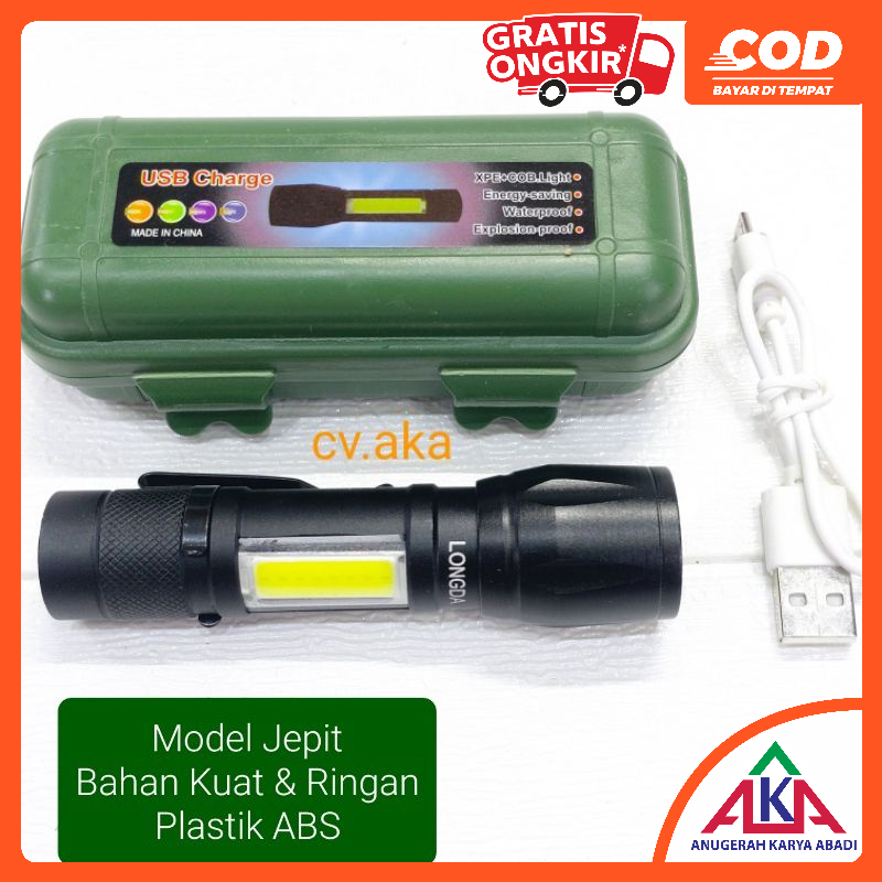 Jual Senter SWAT / ARMY XPE COB light mini USB Rechargeable Box Hijau ...