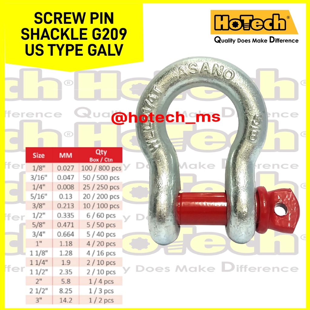 Jual Screw Pin Shackle 3/8"-1T | ASANO | Shackle Screw Pin 1 Ton ...