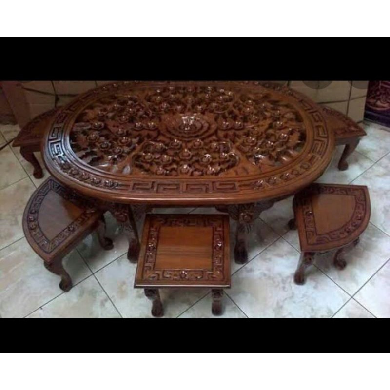 Jual Meja tamu Oshin Osin Oval set Kursi Makan Kayu Jati ukir Jepara ...