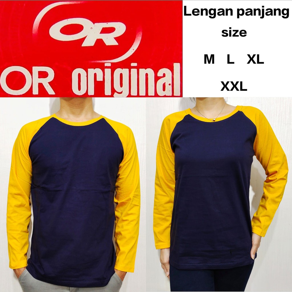 Jual kaos polos raglan navy lengan kuning panjang M L XL XXL | Shopee ...