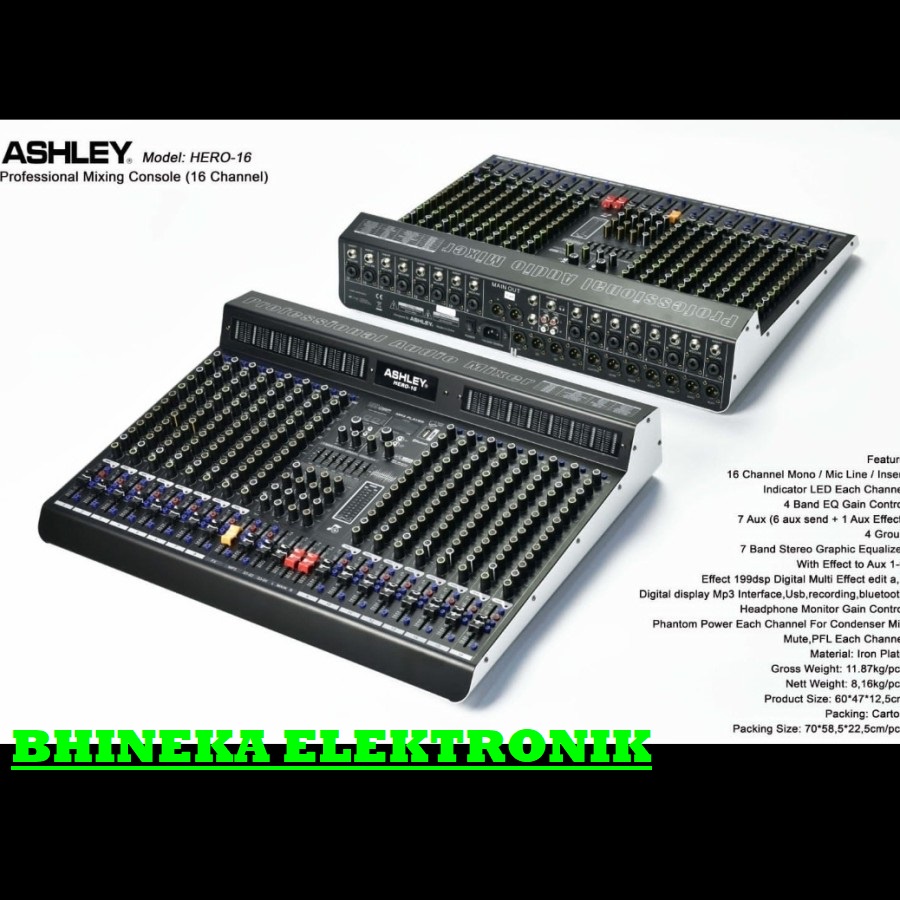 Jual MIXER ASHLEY HERO16 / HERO 16 MIXER 16CHANNEL USB, BLUETOOTH ...