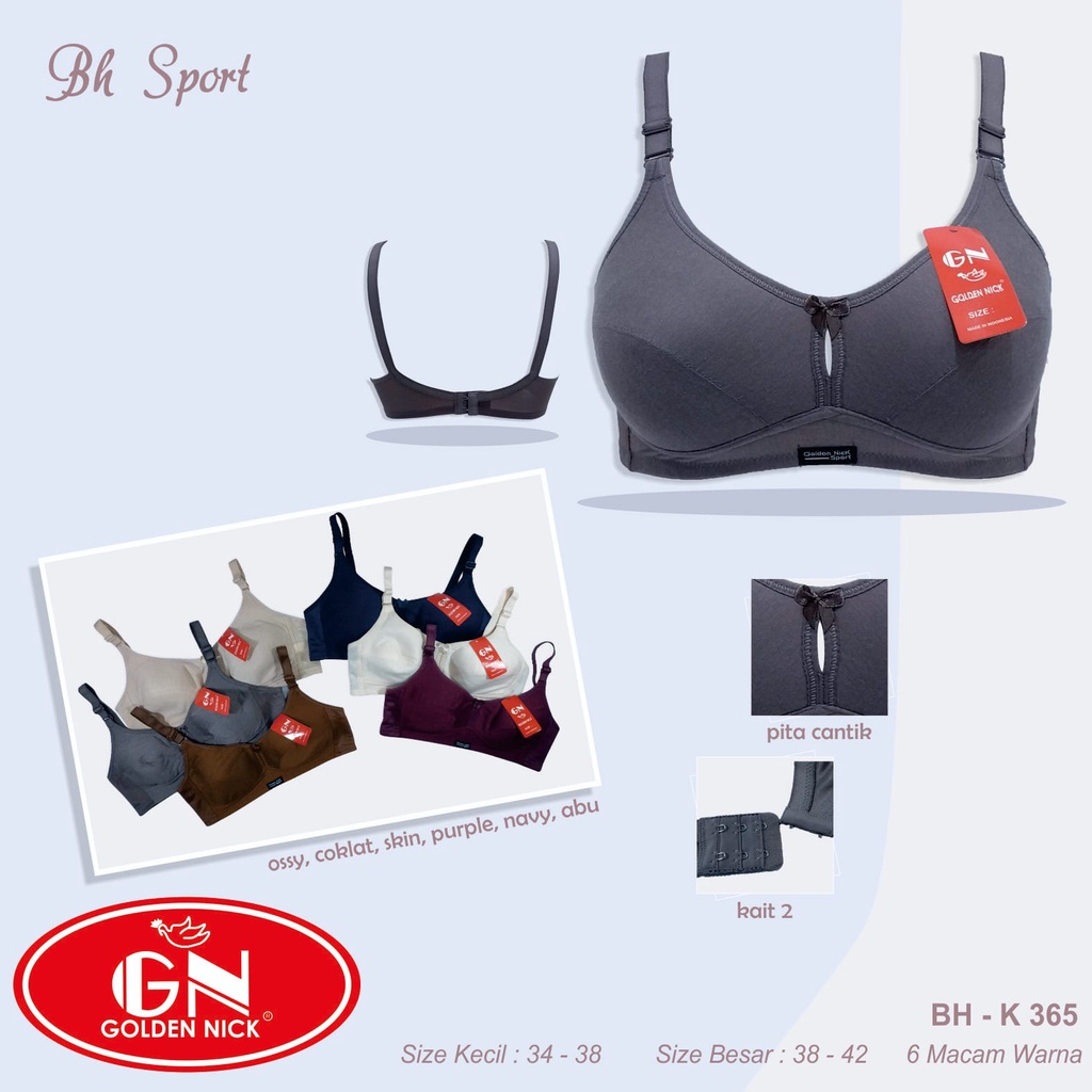 Jual Sport Bra Golden Nick K365 | Tanpa Busa Tanpa Kawat Kait 2 | Bh GN 365 | Shopee Indonesia