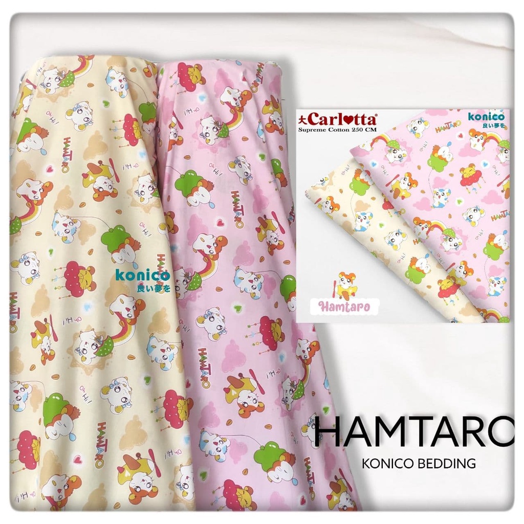 Jual KONICO Bahan Kain Sprei katun Motif tabur Anak HAMTARO | ELBHE STAR CATRA GROW (METERAN ...