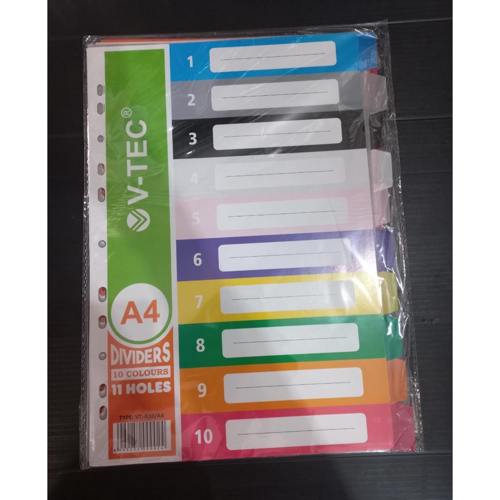 Jual Divider A4 V-tec 11 Holes 10 Warna / Pembatas A4 11 Bolong ...