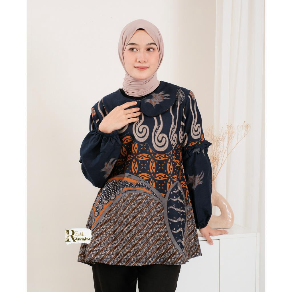 Jual Blouse Batik Navy Motif Daun | Shopee Indonesia