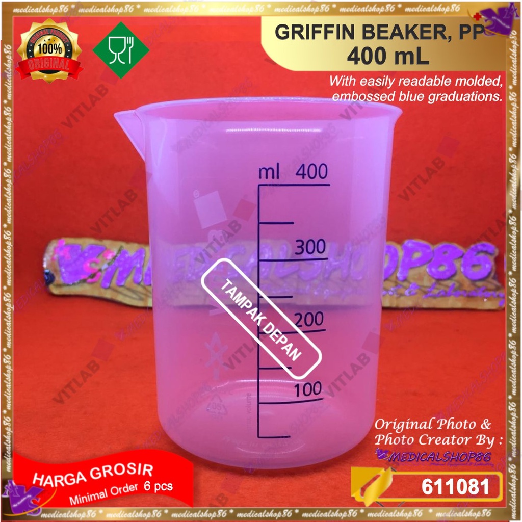 Jual BEAKER PLASTIK 400ml / Griffin Beaker, PP, 400ml - VITLAB | Shopee Indonesia