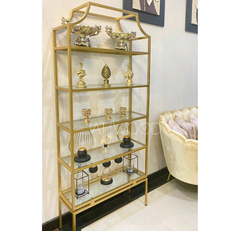 Jual Rak hias modern besi 5 susun minimalis gold, rak diaplay pajangan ...