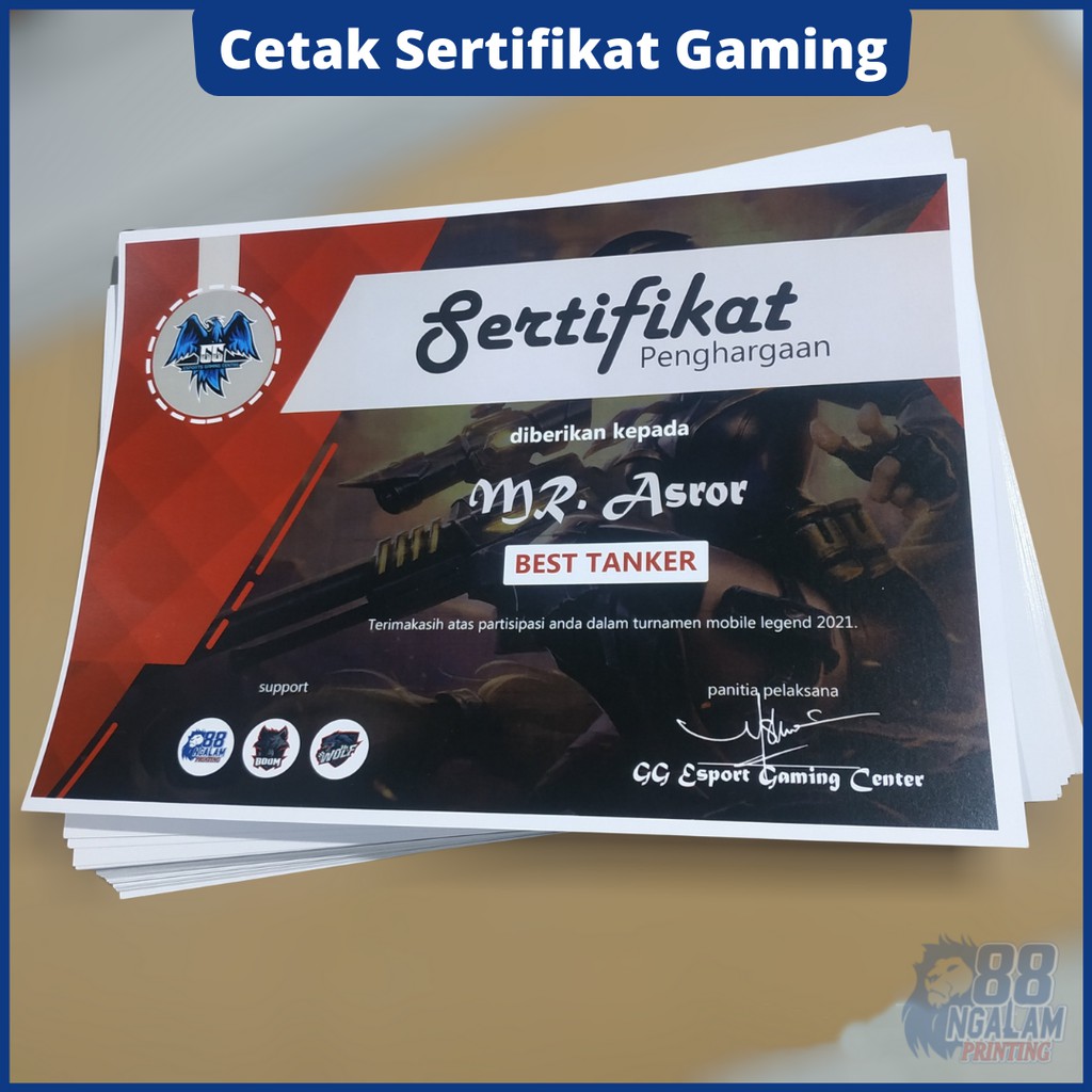 Jual CUSTOM Cetak Sertifikat Gaming / Print Sertifikat Turnamen Piagam ...