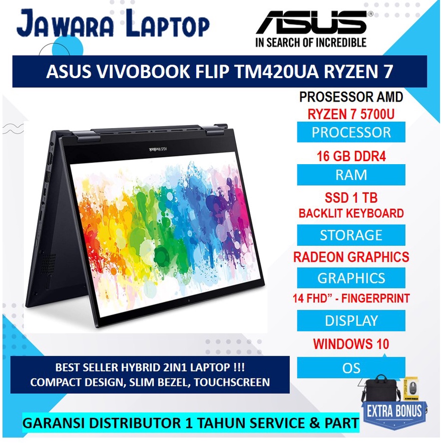 Jual LAPTOP 2IN1 TOUCHSCREEN ASUS VIVOBOOK FLIP TM420UA RYZEN 7 5700U 16GB 1TB SSD TOUCH WIN10 ...