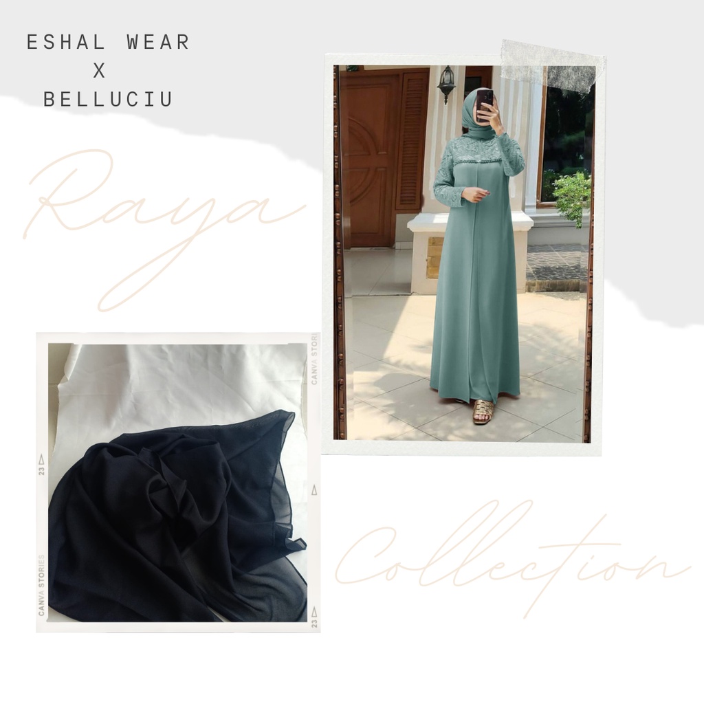 Jual ESHAL WEAR X BELLUCIU HAMPERS GAMIS ALIA MINT + HIJAB / HAMPERS ...