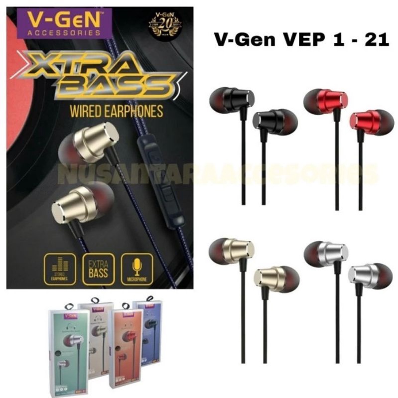 Jual HEADSET V-GEN VEP1-21(Bisa untuk nelpon) X-TRA BASS Hf henset ...