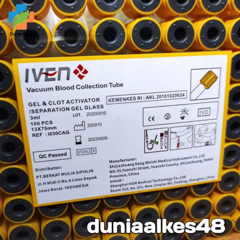 Jual Tabung Gel Clot Activator 3 ml Glass IVEN | Tabung PRP | Tabung ...