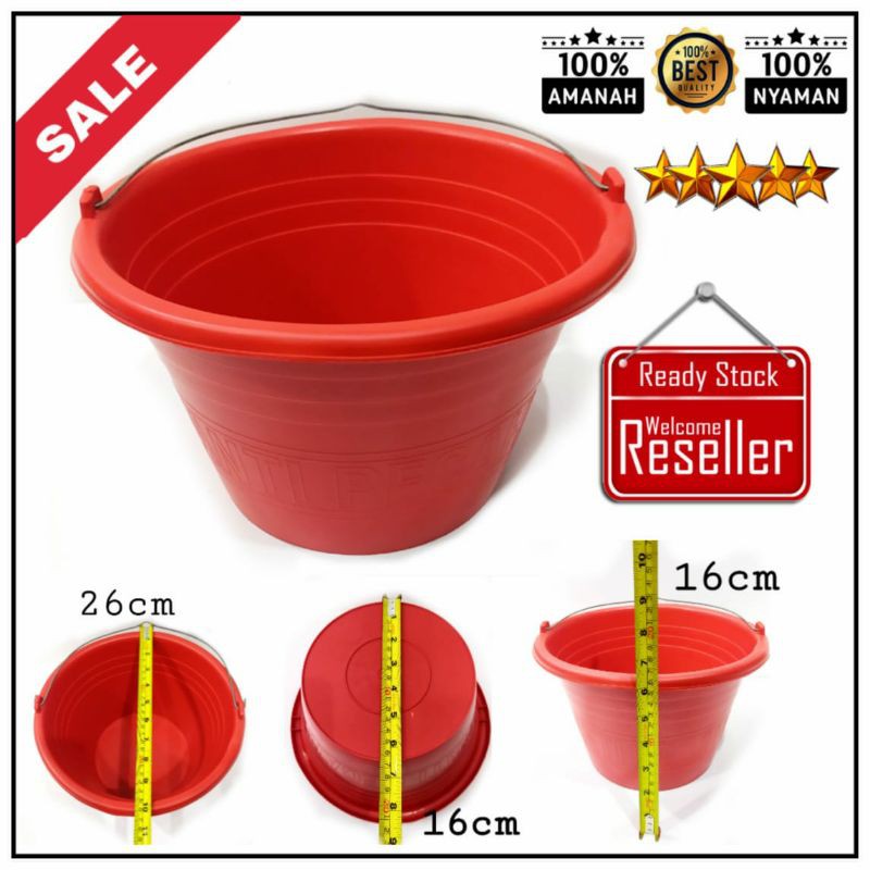 Jual Ember Plastik MERAH /Ember Cor Anti Pecah/ Ember Bangunan Kecil ...