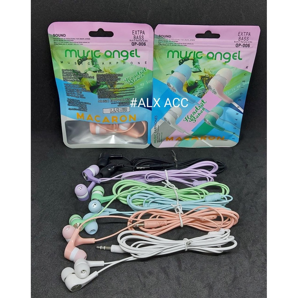 Jual Handsfree Headset Music Angel Macaron Mate Color Hifi Extra Bass ...