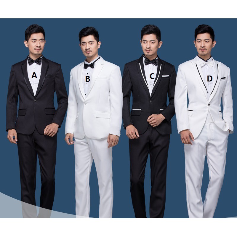 Jual 1707015 Jas Pengantin Jas Formal Jas Kantor Hitam/Putih | Shopee ...
