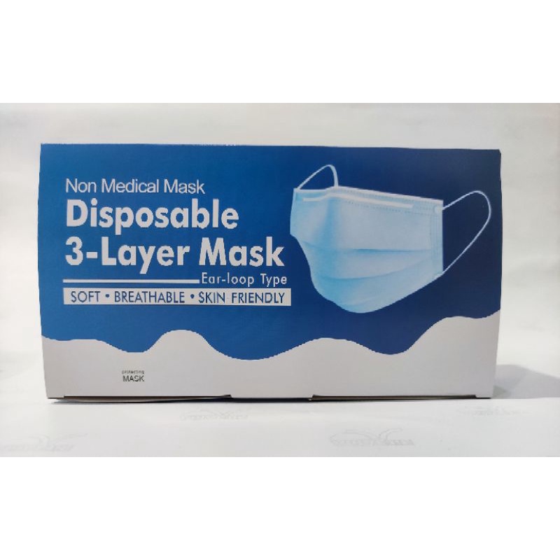 Jual Masker 3 ply 50 pcs Biru (Ada Box) Disposable Earloop | Shopee ...