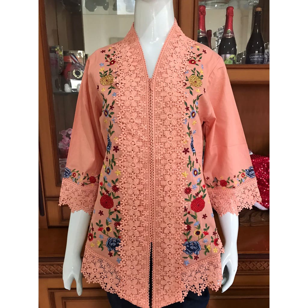 Jual Promo Kebaya Encim Modern Katun Linen Kombinasi Brukat Full Bordir ...