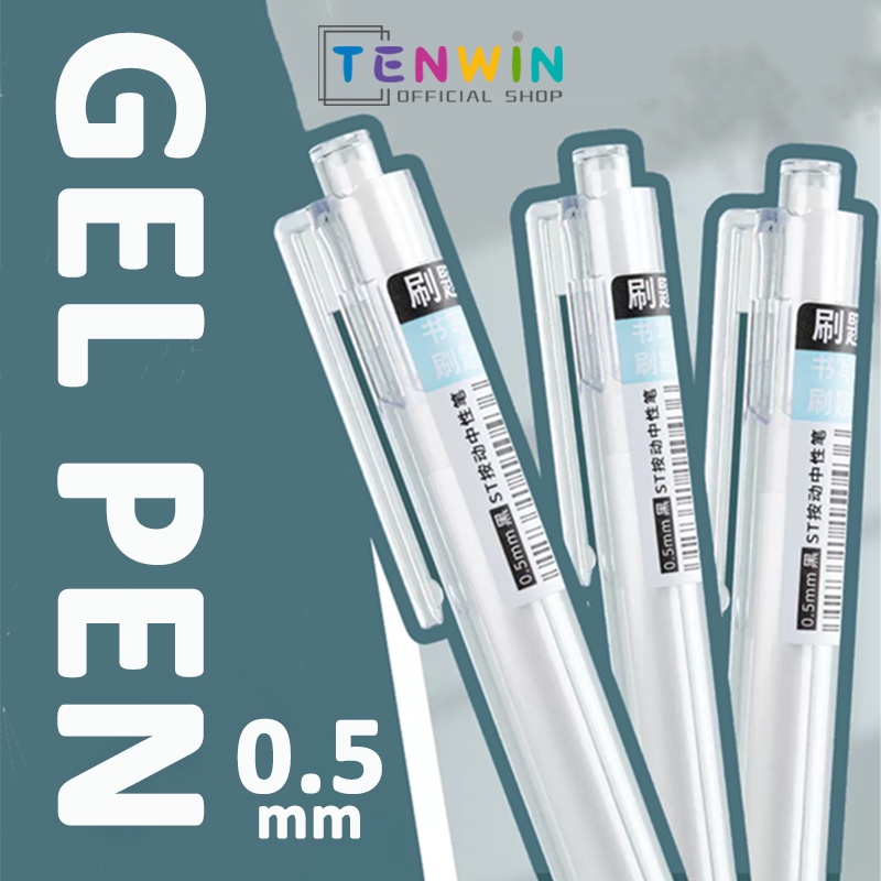 Jual Black Gel Pen 0.5mm Pen Pulpen Gel Retractable Tinta Hitam 0.5mm ...