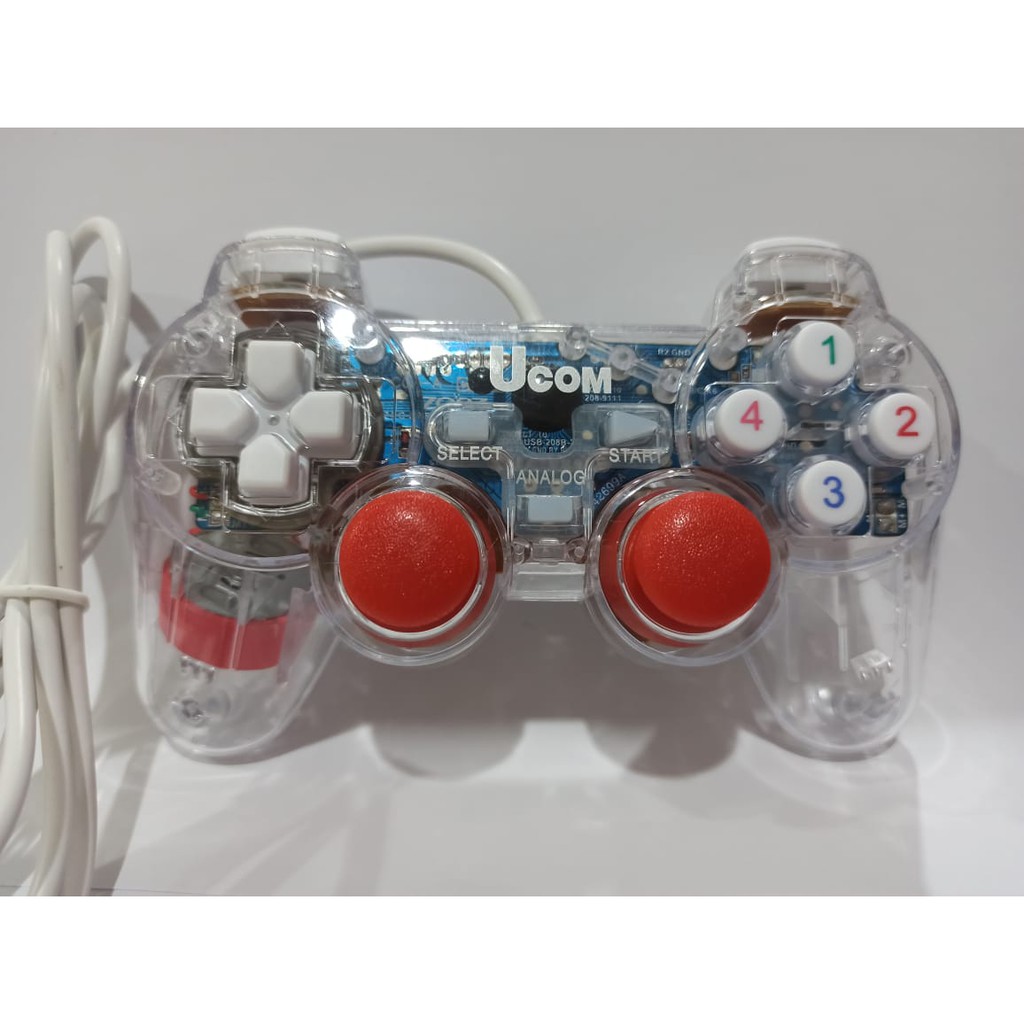 Jual Ucom Gamepad joypad single getar USB transparan led Plug and play ...