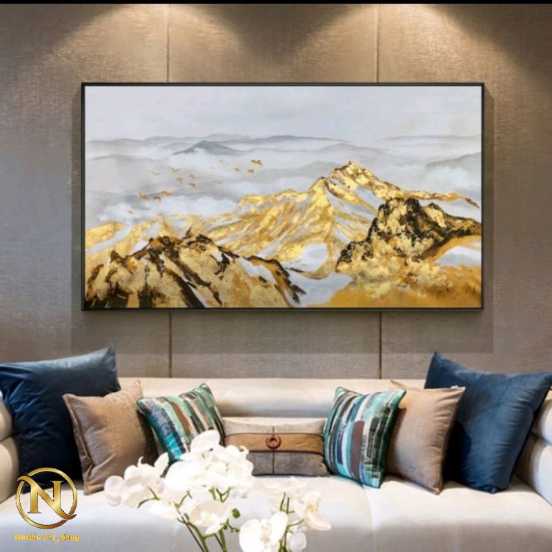 Jual Lukisan Modern Gunung Gold Plus Frame | Shopee Indonesia