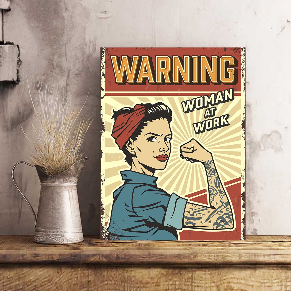 Jual Poster Quotes WARNING WOMAN AT WORK Poster Kayu Hiasan Dinding ...