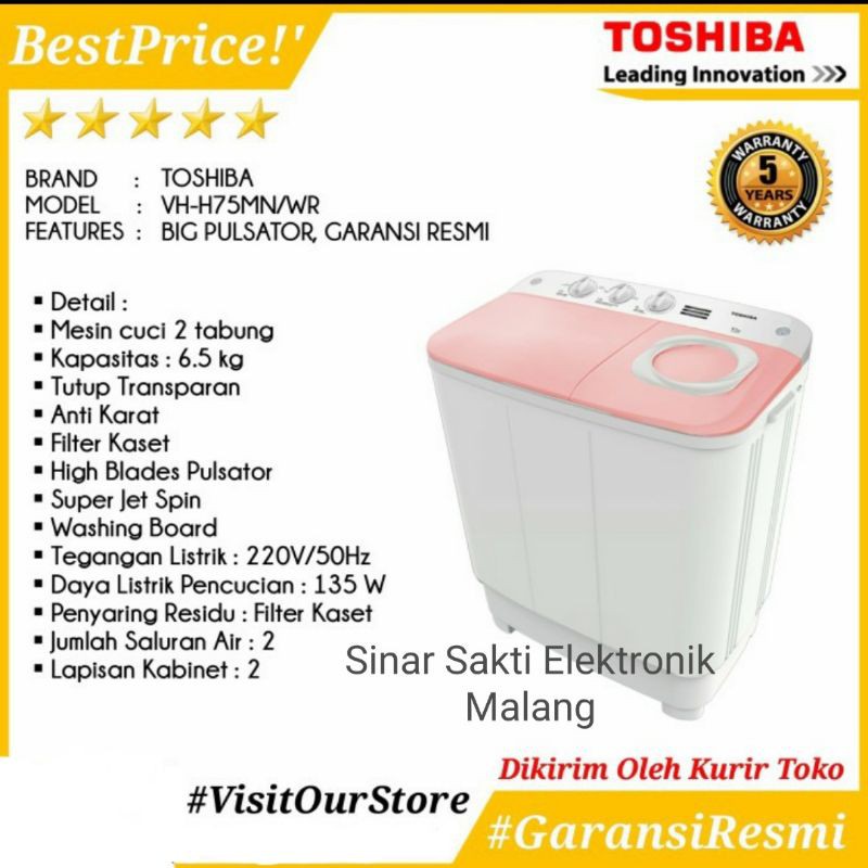 Jual Mesin Cuci 2 tabung Toshiba 7 kg Cuci Kering Low Watt Garansi vh75 ...