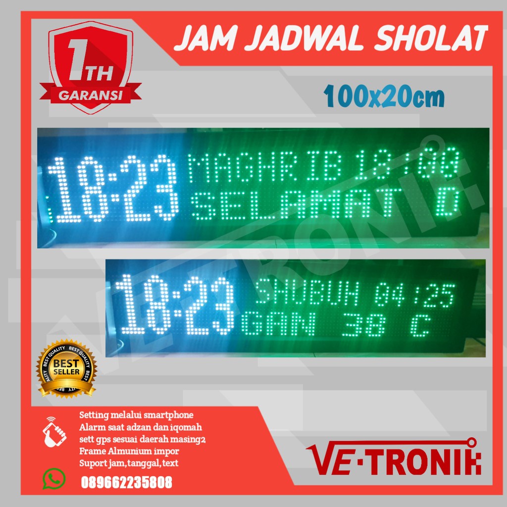 Jual Jam waktu sholat running text jam masjid digital 100x20cm | Shopee ...