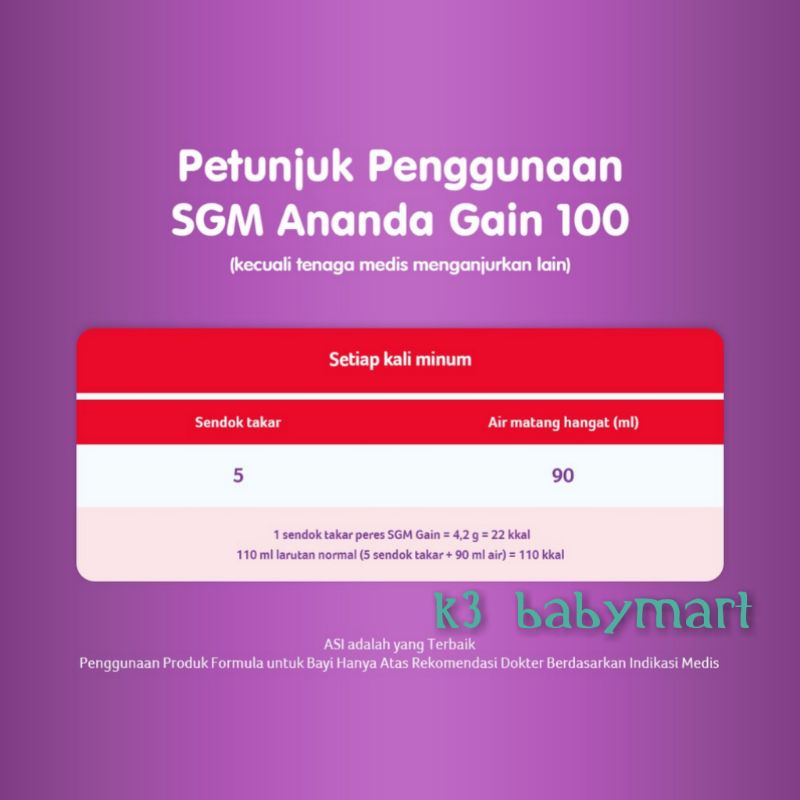 Jual SGM Ananda Gain 100 box 400gr 400 gram susu penambah berat badan ...