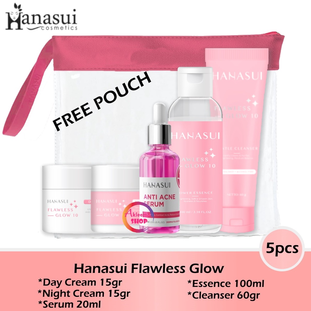 Jual Paket Hanasui Flawless Glow 5pcs (Day+Night+Serum PInk+Essence ...