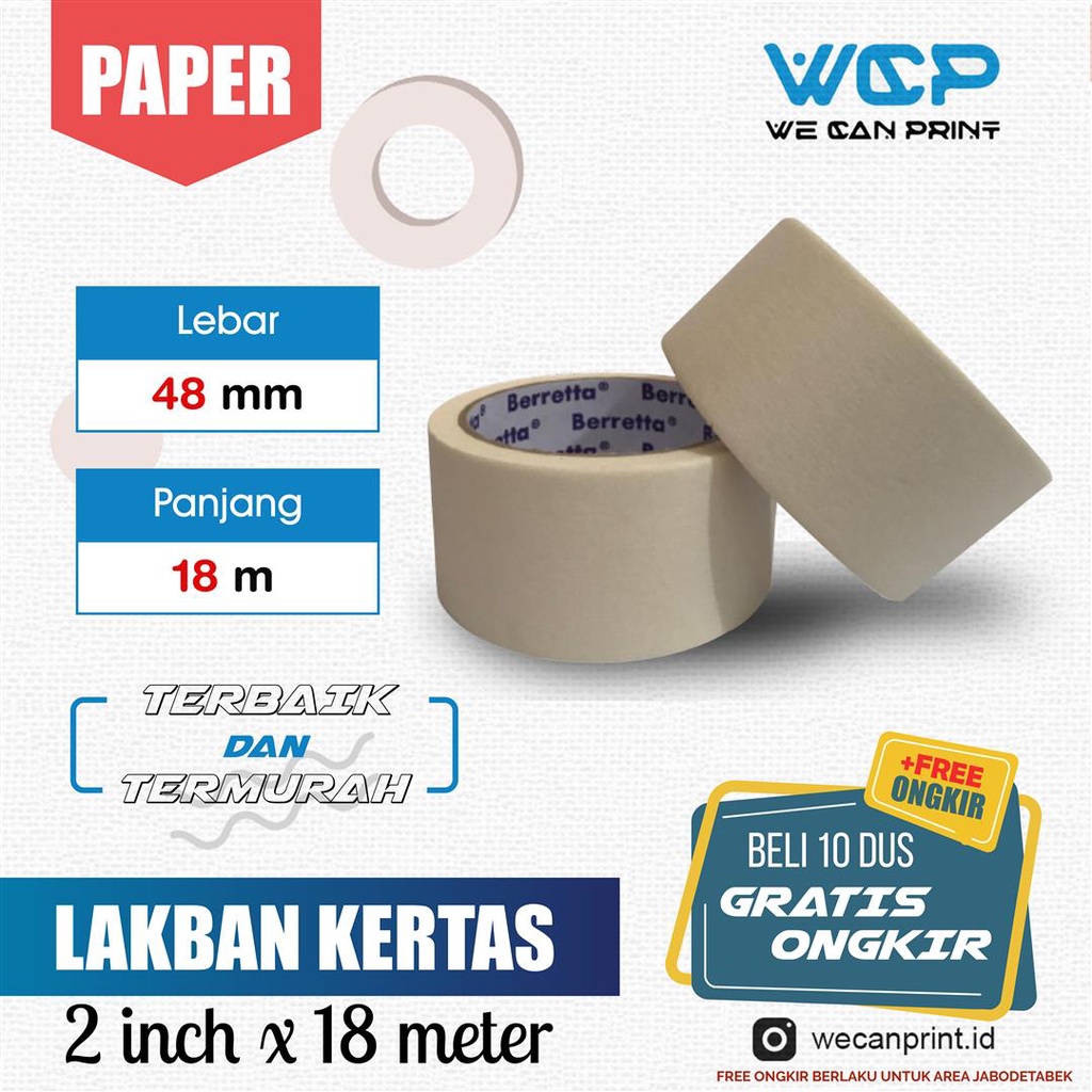Jual Berretta Lakban Kertas 48x18 meter Paper Tape 48 mm x 18 meter ...