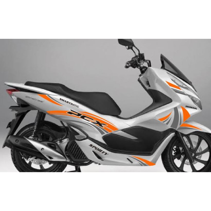 Jual Stiker Striping Cutting Sticker Motor Honda PCX 150 Putih - Orange ...
