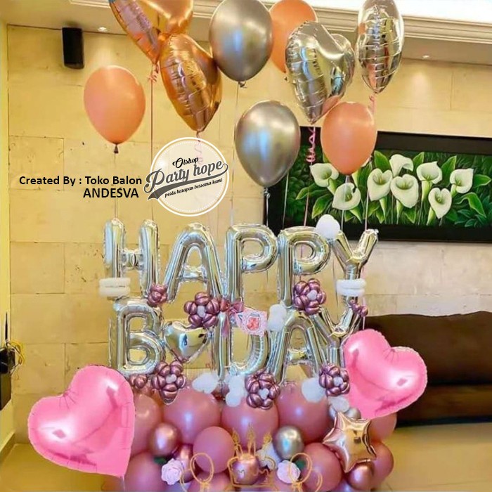 Jual set dekor balon Happy BDAY hati love / Paket Dekor Balon Ultah HBD ...