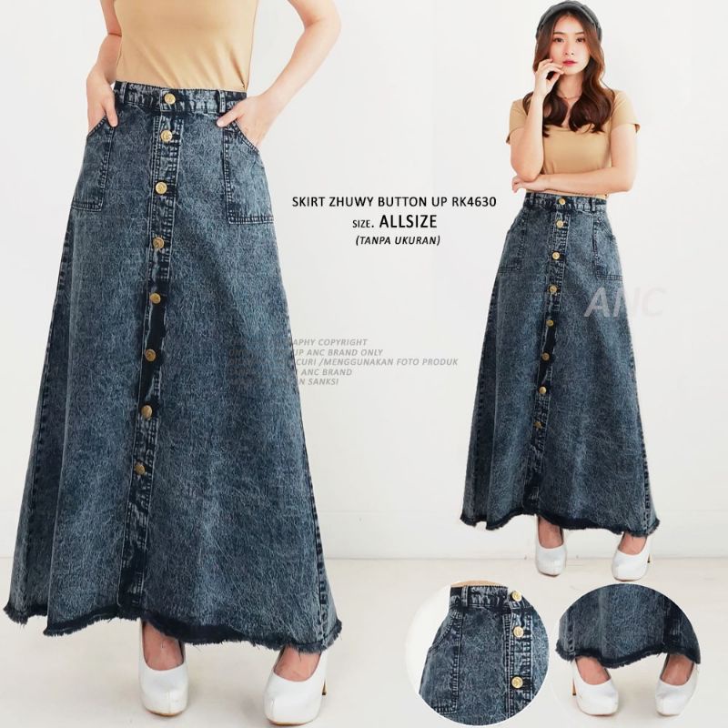 Jual rok jeans panjang kancing depan// rok jeans Payung rawis | Shopee ...