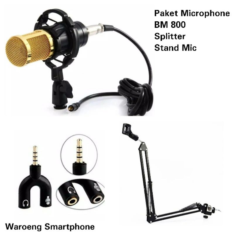 Jual Paket Home Recording Mic BM 800 + Splitter + Stand Mic NB 35 ...