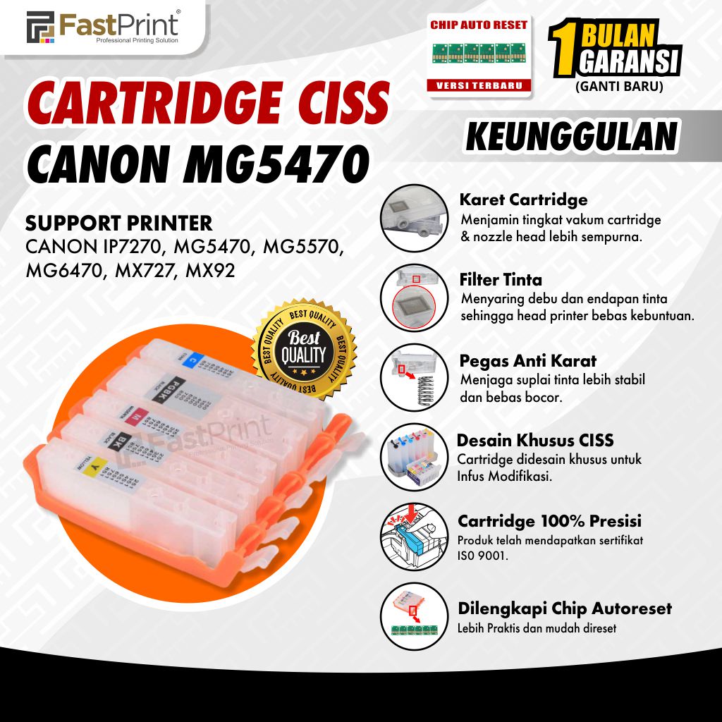 Jual Fast Print Cartridge Ciss Infus Printer Canon IP7270 MG5470 MG5570 MG6470 MX727 MX927 ...