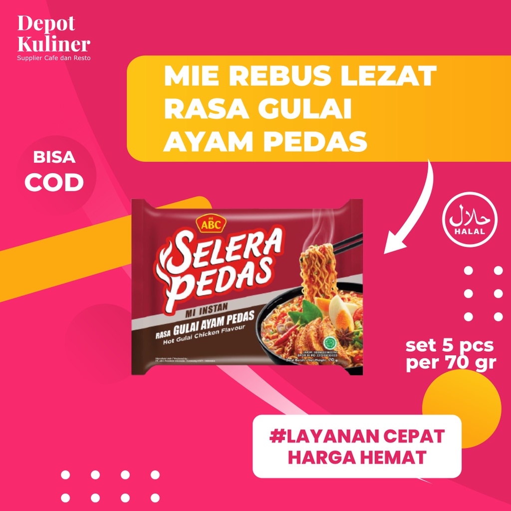 Jual 5 Pcs ABC Mie Instant Selera Pedas 70GR Gulai Ayam Pedas | Shopee ...