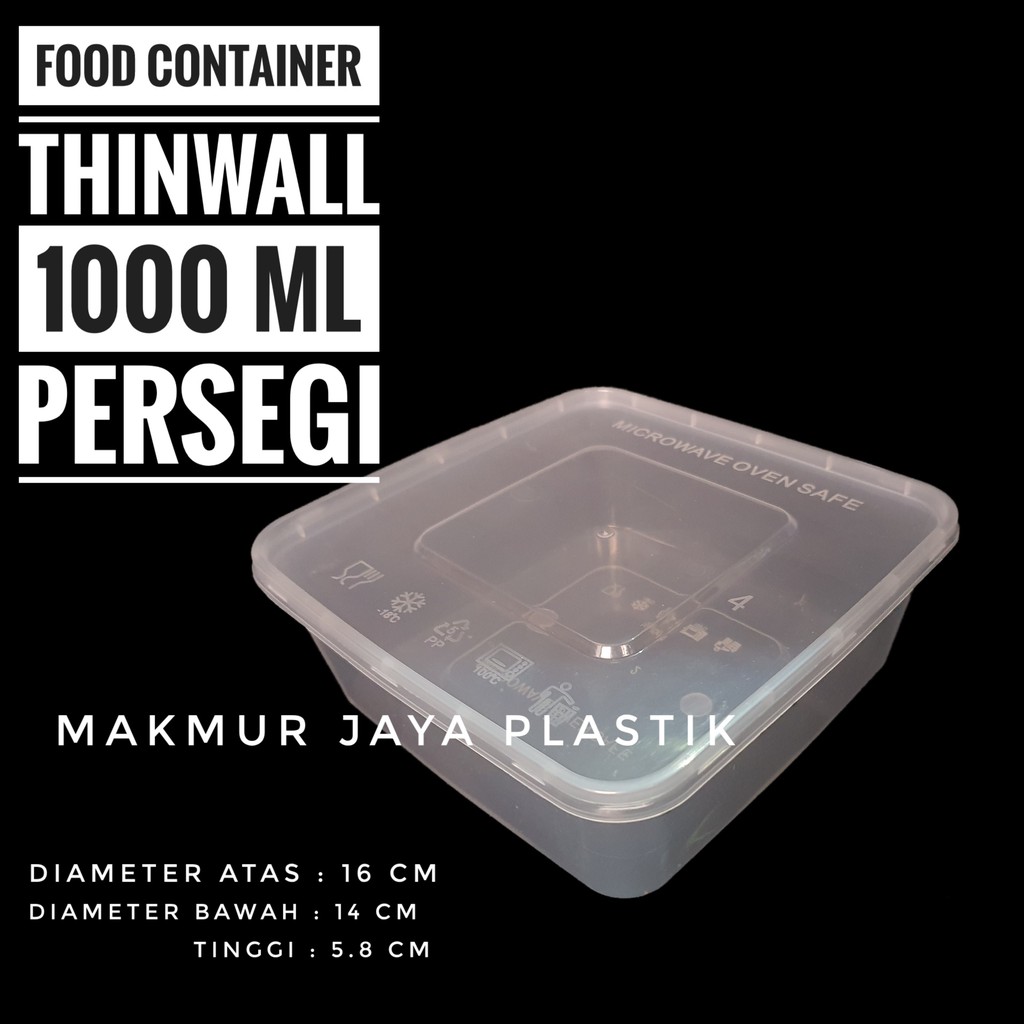 Jual [ Thinwall 1000 Ml Kotak ] Food Container Kotak Makan Plastik
