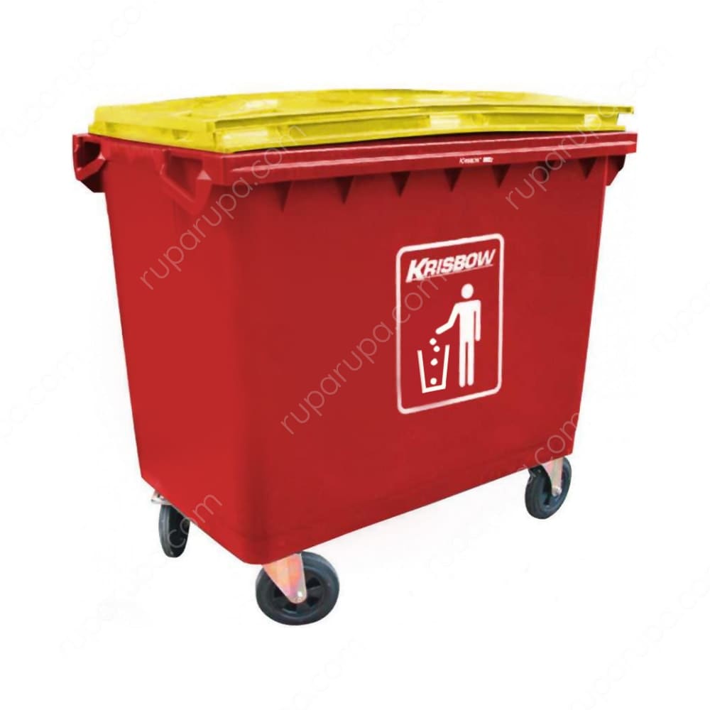 Jual Krisbow Tempat Sampah Besar Plastik Outdoor 660 ltr Dustbin Roda merah | Shopee Indonesia